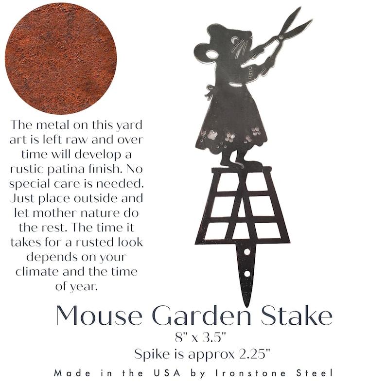 Cute Garden Mouse Plant Stake – Unique Rustic Lawn Ornament - Metal ...