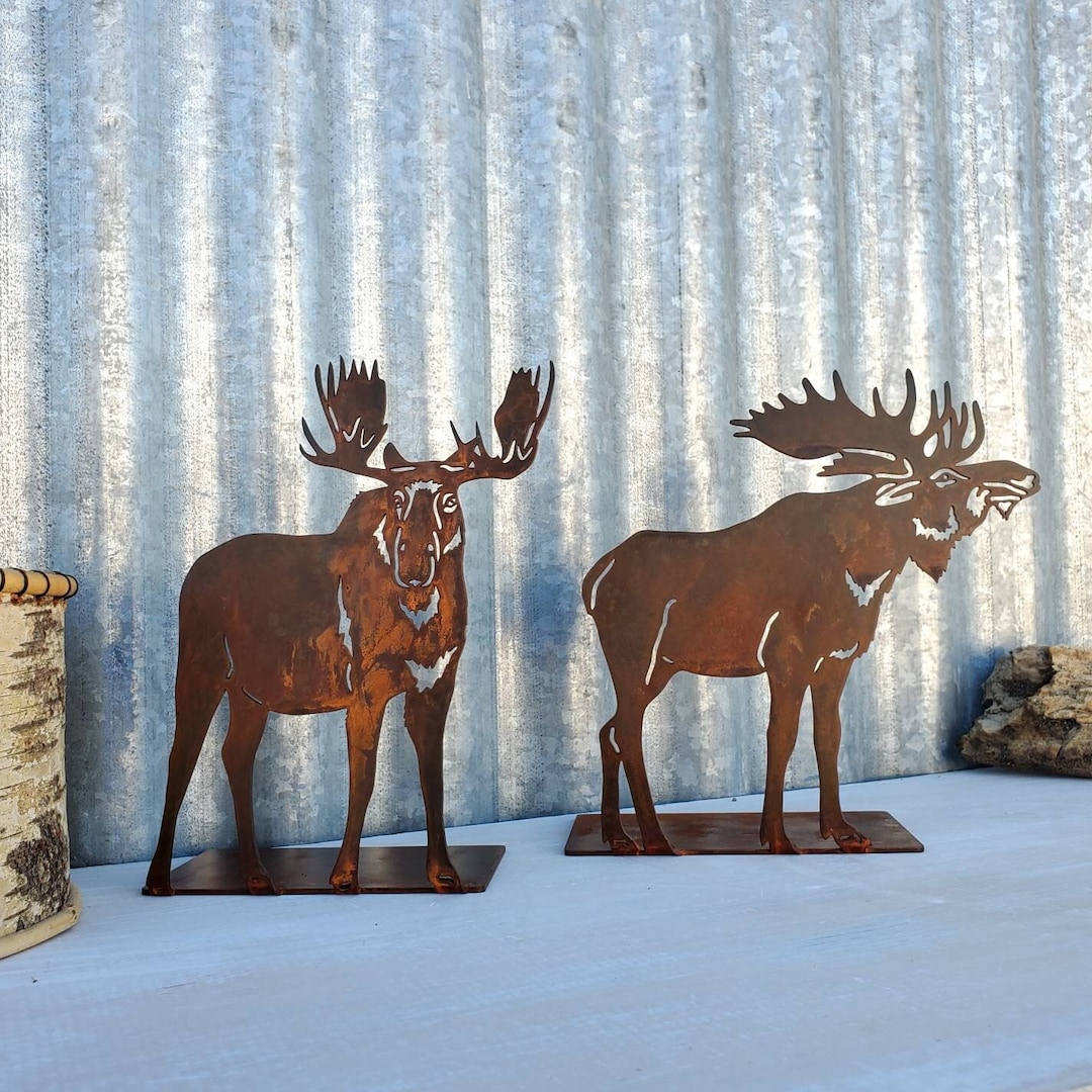 Rusty Moose Decoration for Table | Rustic Moose Statue Cabin Decor ...