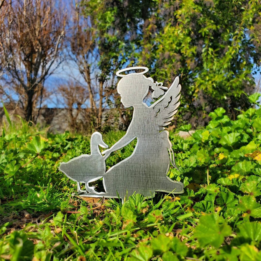 Small Pet Duck Memorial Angel Garden Yard Stake, Loss of Duck Pet Grave ...