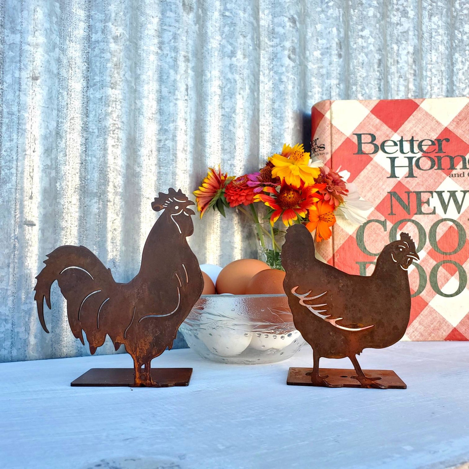 Rusty Metal Chicken Farmhouse Decor / Rusted Hen Rooster Gift / Chicken ...