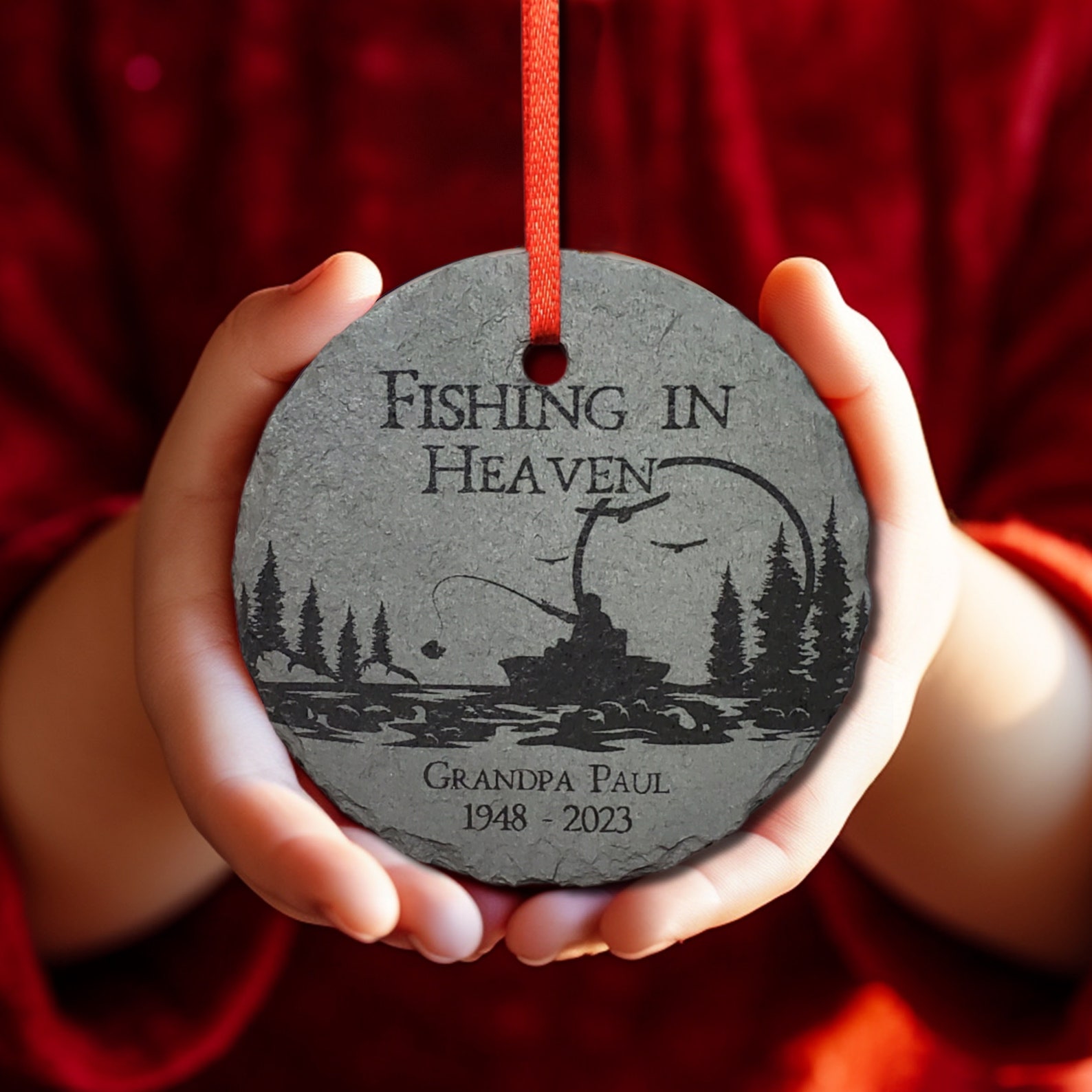 Fishing in Heaven Memorial Christmas Ornament | 3" Personalized ...