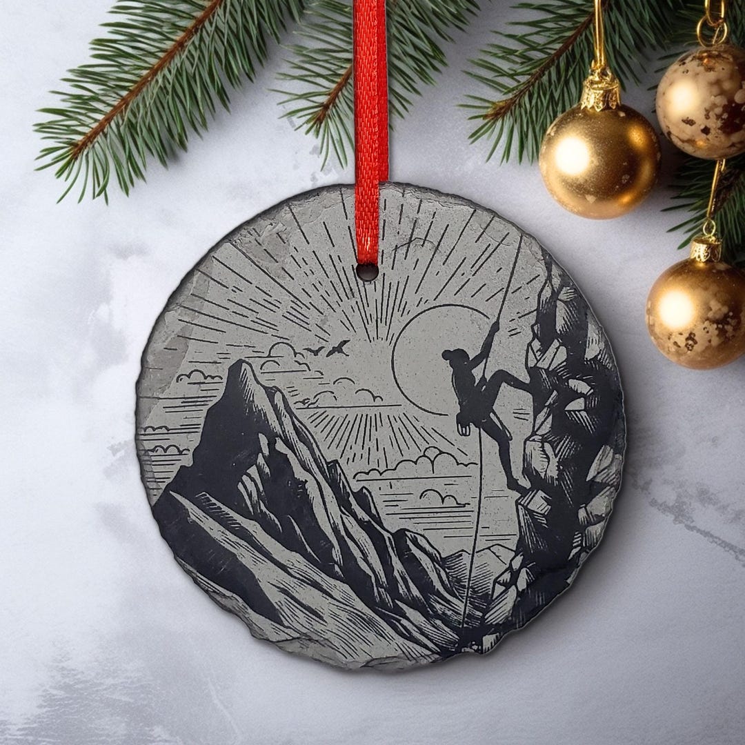 Female Rock Climbing Ornament | 3" Slate Ornaments | Rustic Christmas ...