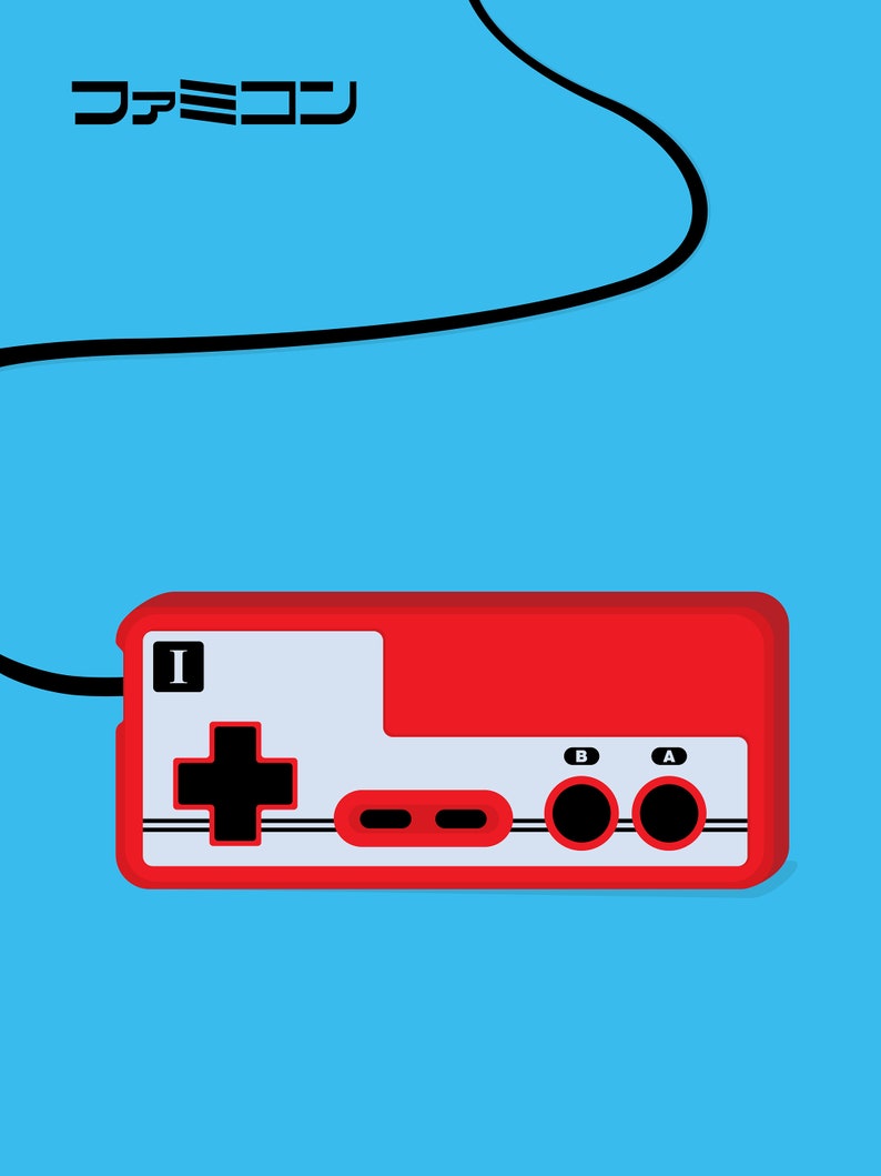 Japanese Famicom Gaming Controller Print Pop Art Illustration - Etsy