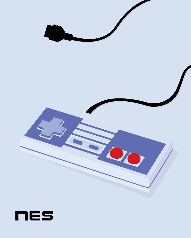Japanese NES Gaming Controller Print Pop Art Illustration Poster grey ...
