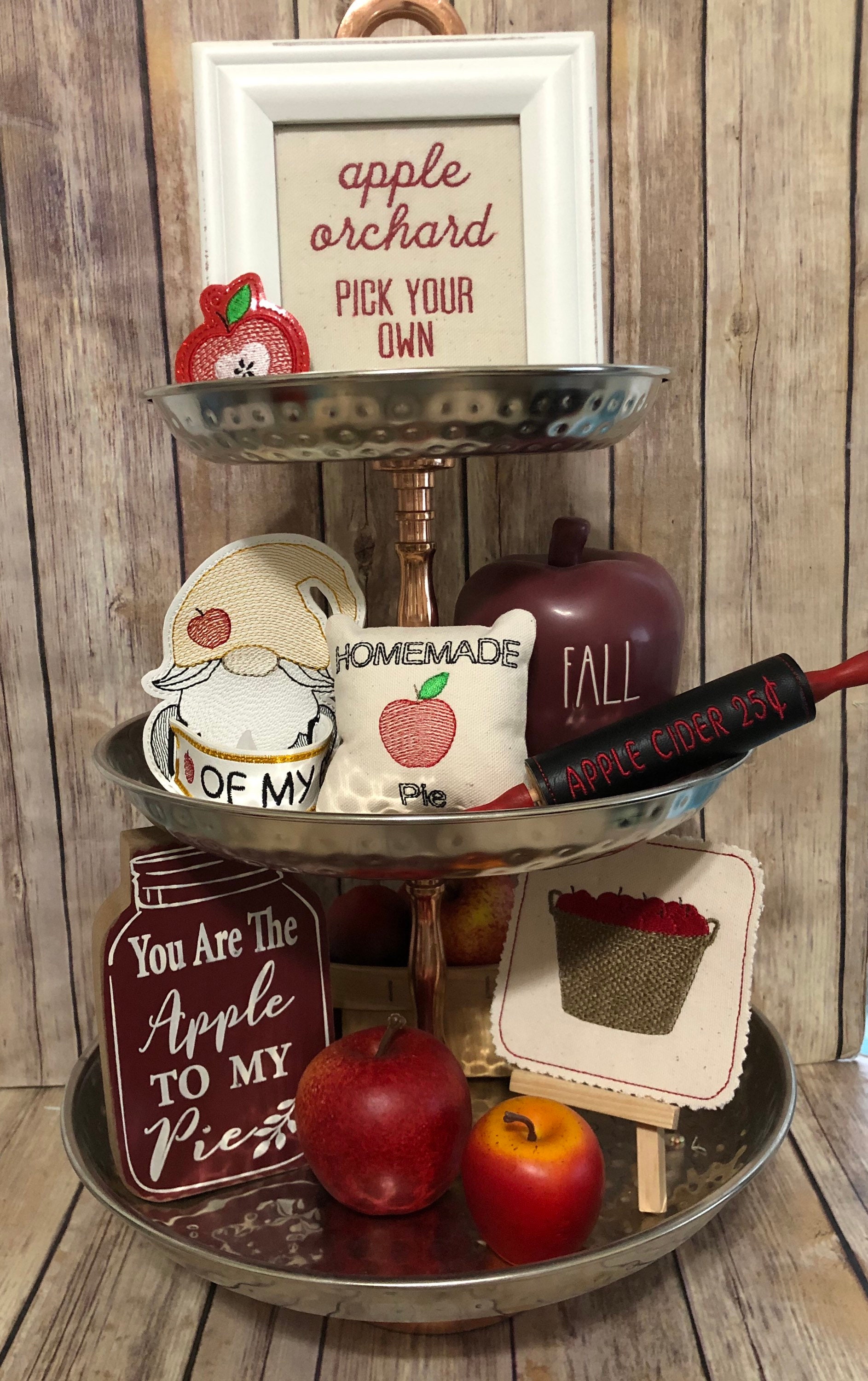 APPLE TIERED TRAY Decor Embroidered Apple Themed Miniature | Etsy