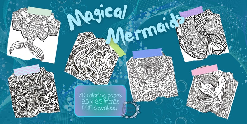 Magical Mermaids Mandala Adult Coloring Book Digital Download Adult ...