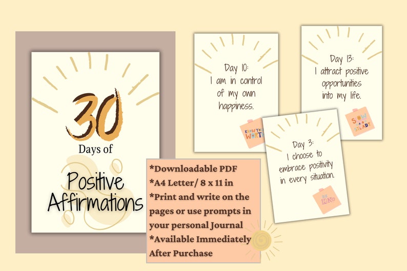 30 Days of Positive Affirmations Printable PDF Instant Download Self ...