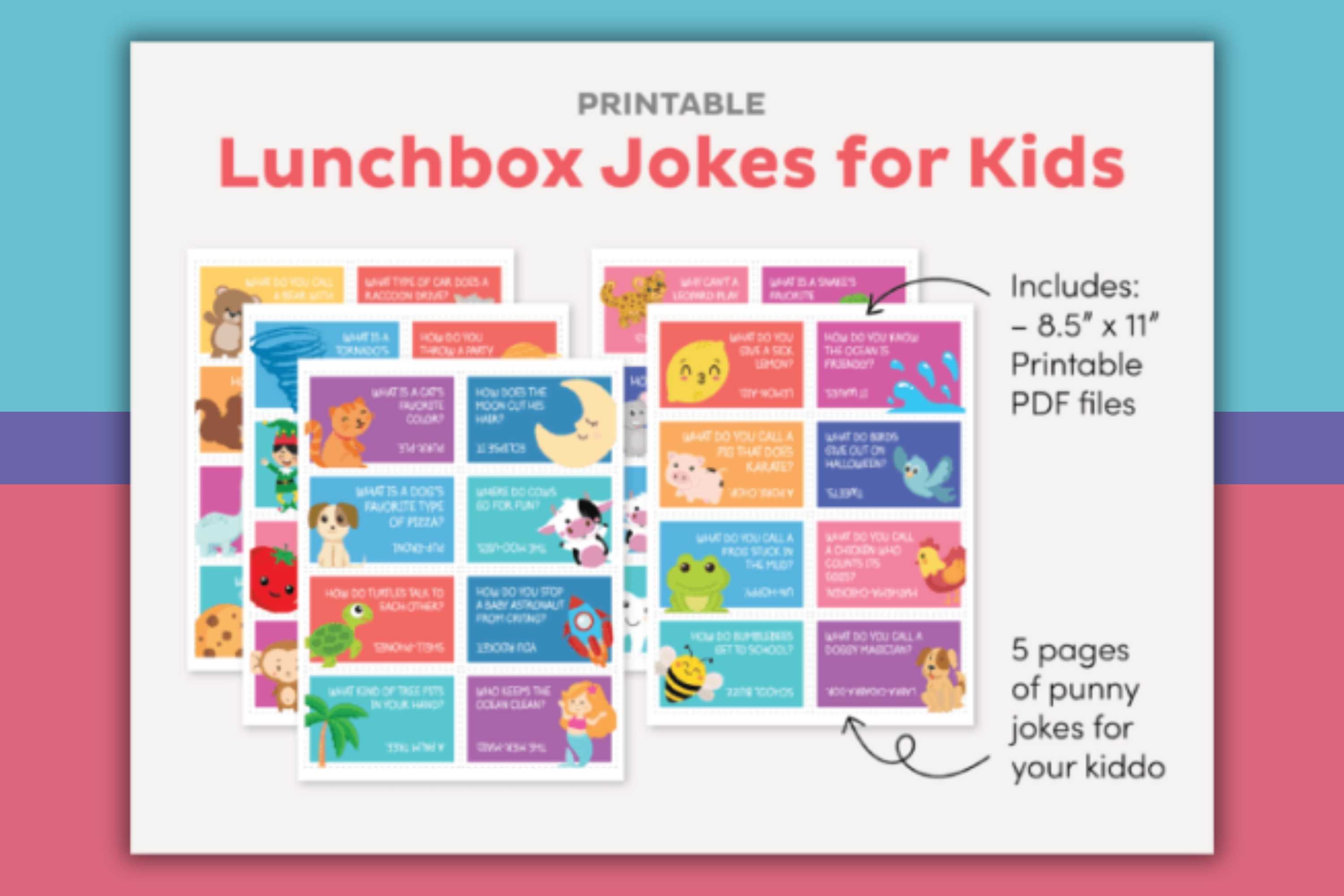 Cartoon Wild Animals Lunch Box Notes Printable Cards | Back to School ...