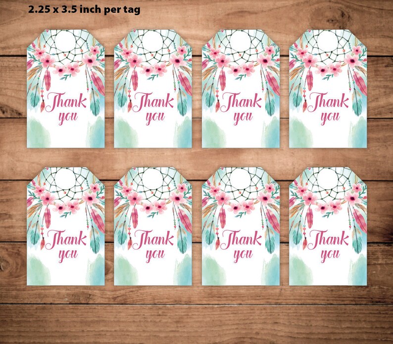 Dreamcatcher Boho Thank You Tags Digital Printable Files - Etsy