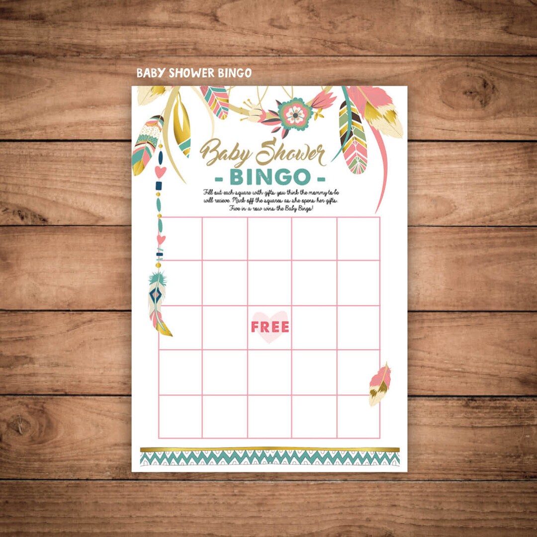 Dreamcatcher Boho Baby Shower Bingo Feathers Bohemian Dream - Etsy