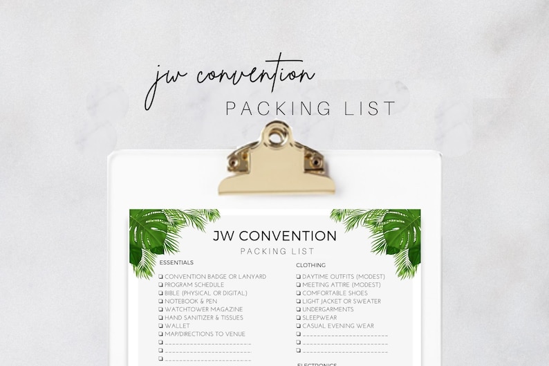 JW Convention Packing List Printable - INSTANT DOWNLOAD | Packing List ...