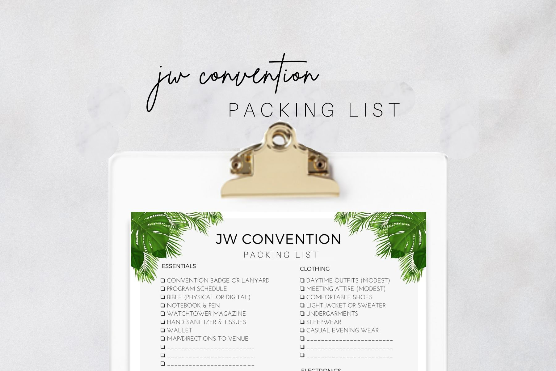 JW Convention Packing List Printable - INSTANT DOWNLOAD | Packing List ...
