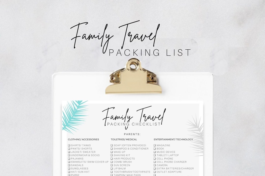 Family Travel Packing Checklist Printable Parents/kids INSTANT DOWNLOAD ...