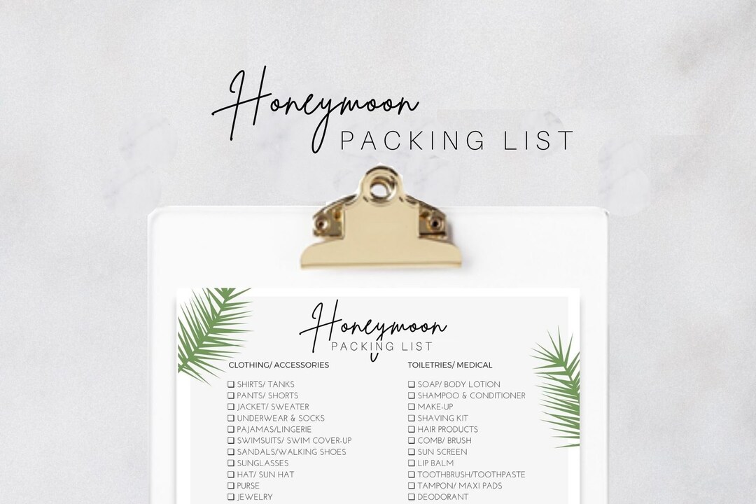 Honeymoon Packing Checklist Printable Instant Download Etsy