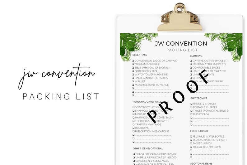 JW Convention Packing List Printable - INSTANT DOWNLOAD | Packing List ...