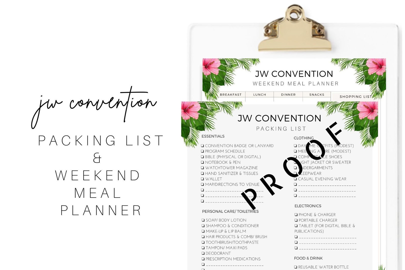 JW Convention Packing List & Meal Planner Printable Bundle tropical ...