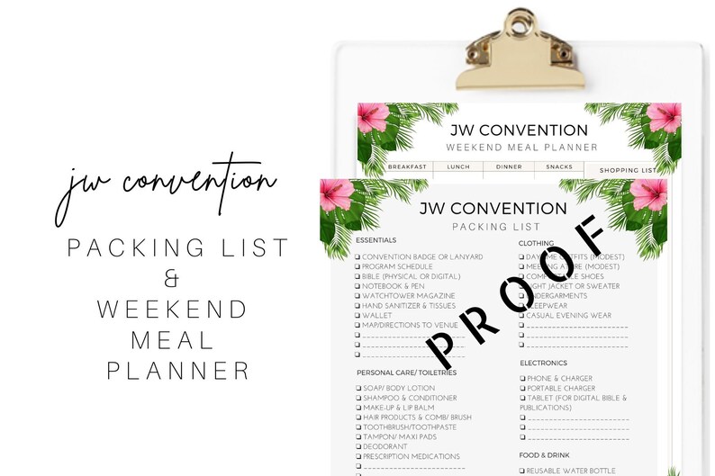 JW Convention Packing List & Meal Planner Printable Bundle (tropical ...