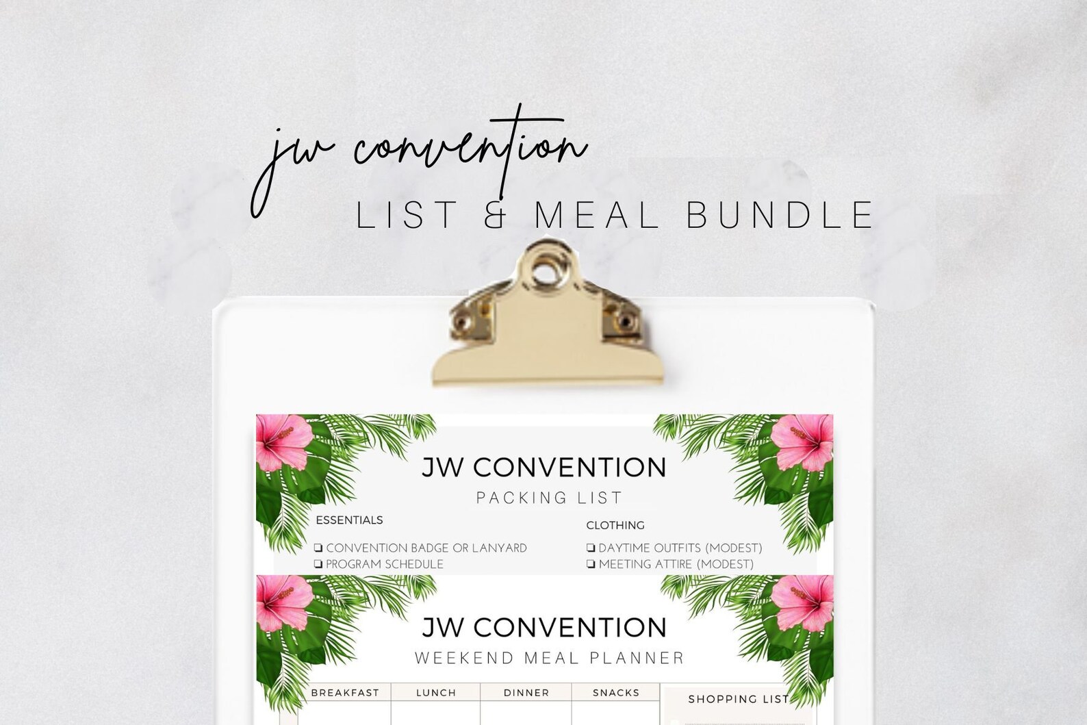 JW Convention Packing List & Meal Planner Bundle – Tropical Flowers ...