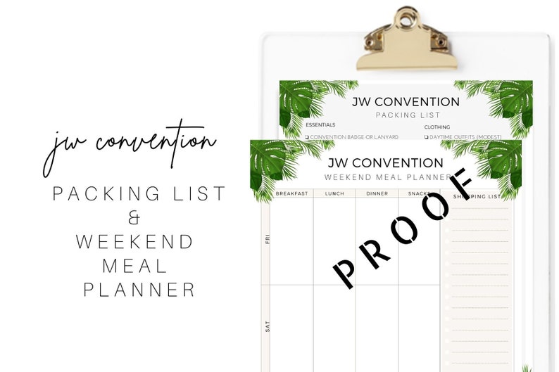 JW Convention Packing List & Meal Planner Printable Bundle - INSTANT ...