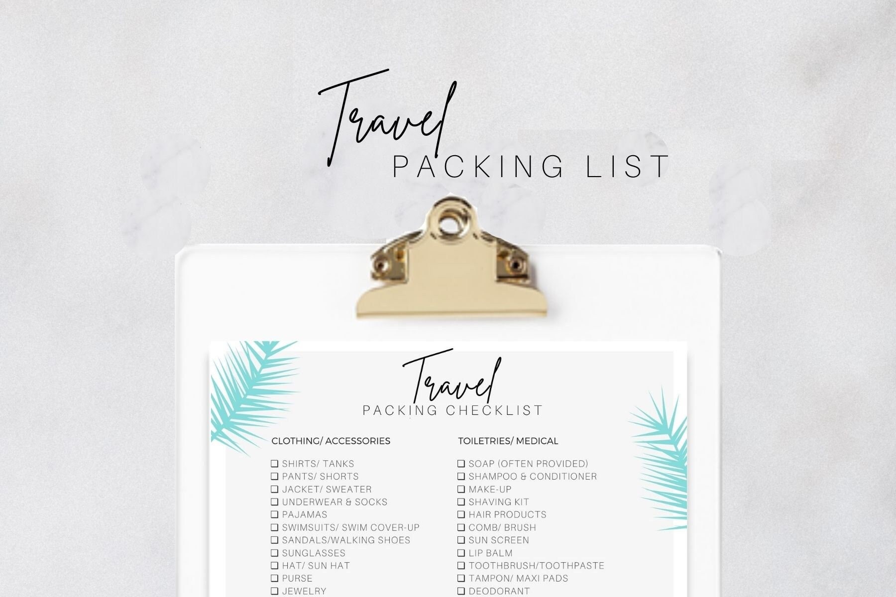 Travel Packing Checklist Printable - INSTANT DOWNLOAD | Packing List ...