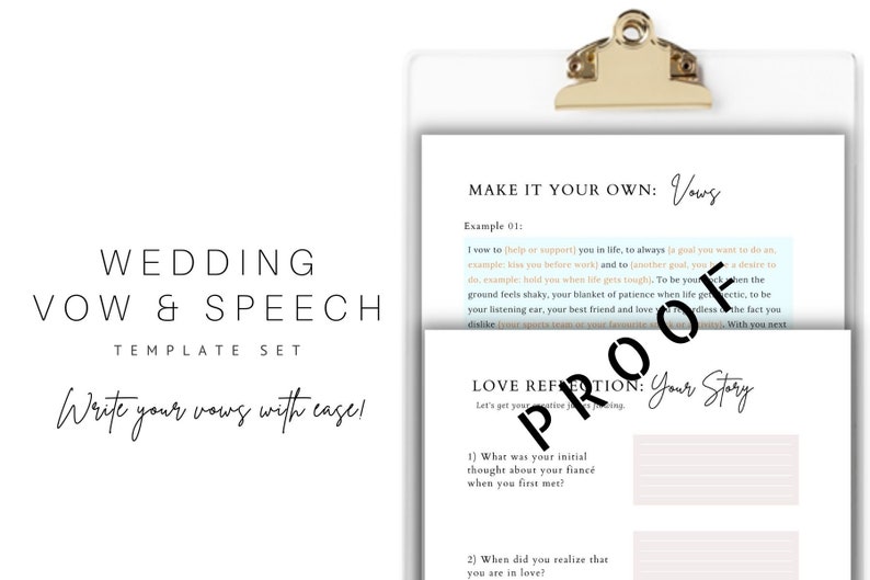 Wedding Vow & Speech Workbook Template Set | Wedding Vow Book| Wedding ...