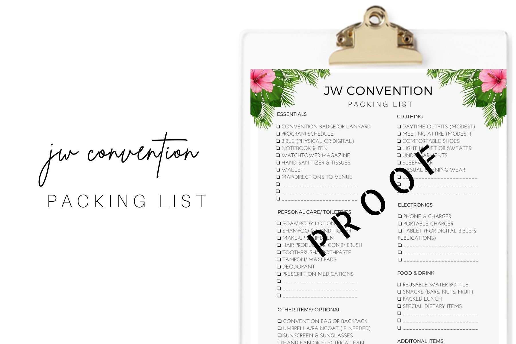 JW Convention Packing List Printable (tropical Flowers) - INSTANT ...