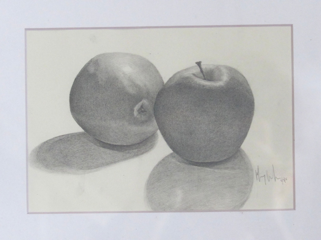 Original Framed Drawing| Two Apples Still Life| Framed Art | Framed ...