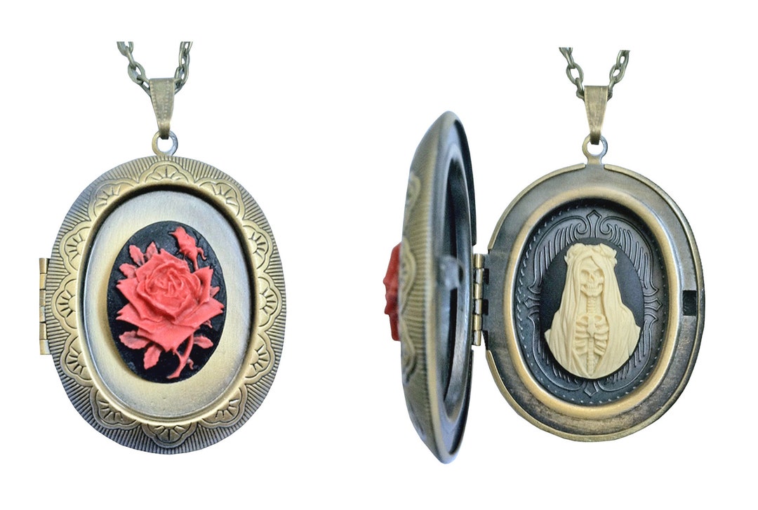 The Sacred Blood Rose of Santa Muerte Cameo Charm Locket - Believers of ...