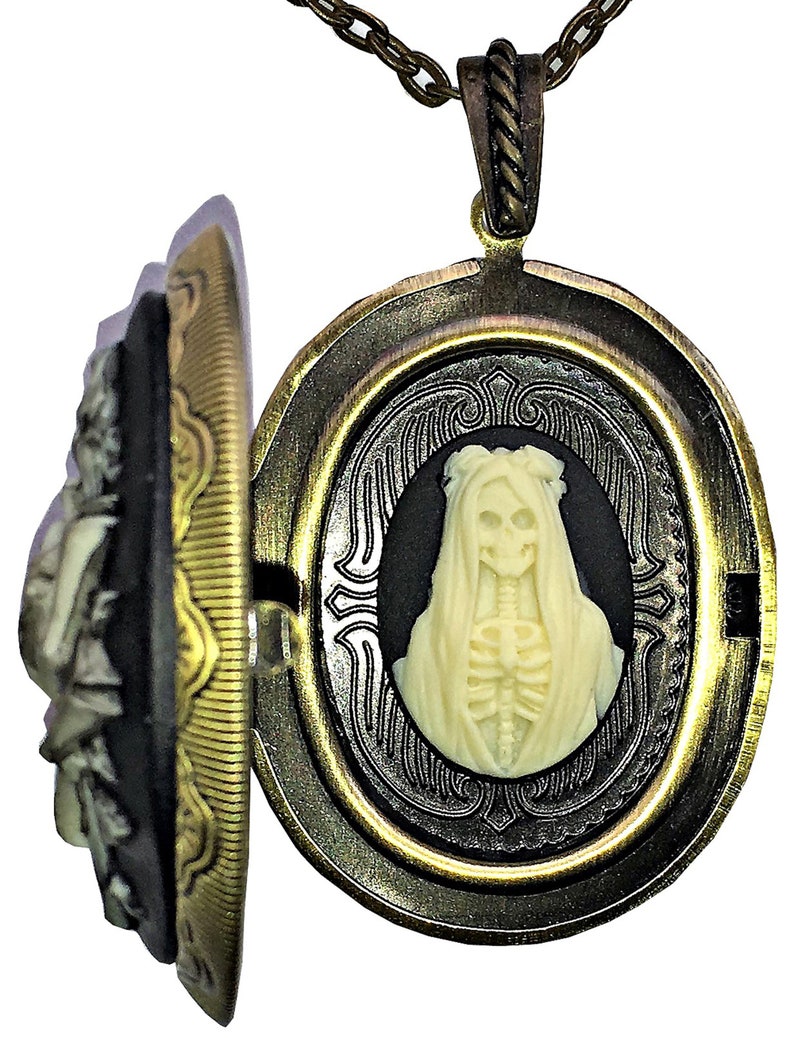 The Holy Black Rose of Santa Muerte Cameo Charm Locket - Etsy