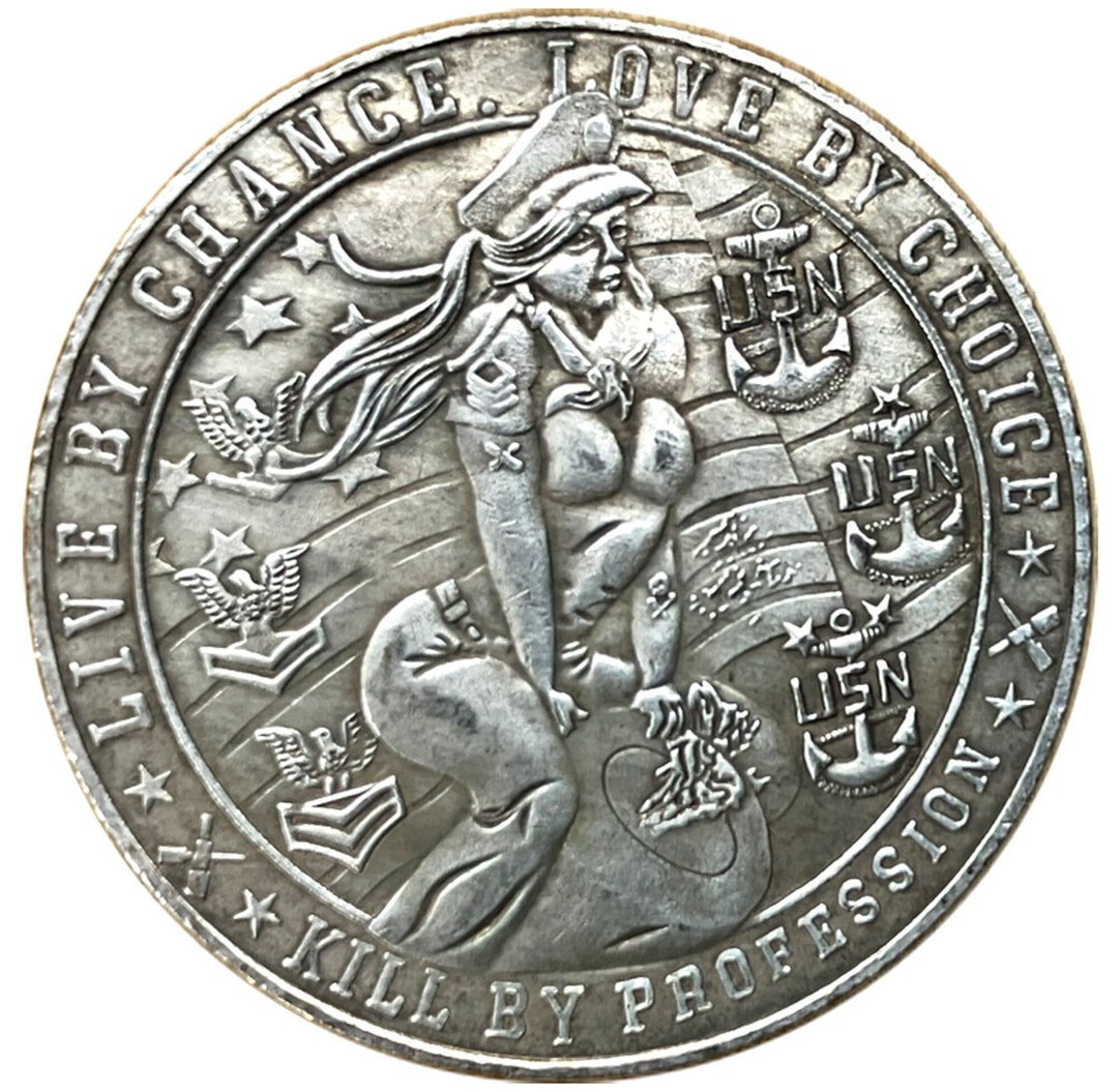 Navy Babe Novelty Good Luck Heads Tails Vintage Hobo Coin Art US Seller ...