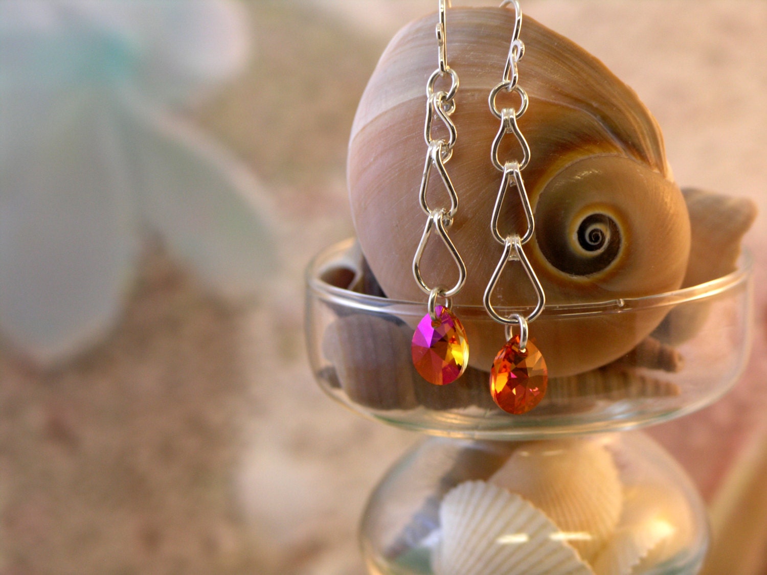 Cascading Tear Drop, Astral Pink Swarovski Crystal, Sterling Silver ...