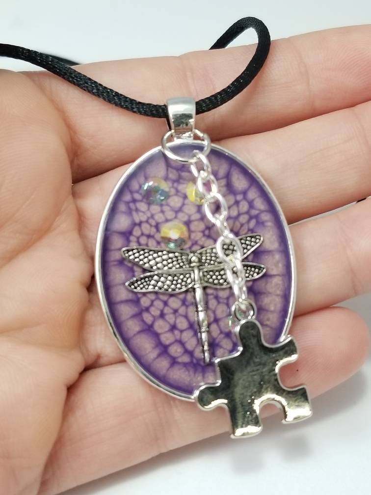 Autism Dragonfly Necklace Autism Awareness Jewelry Purple | Etsy