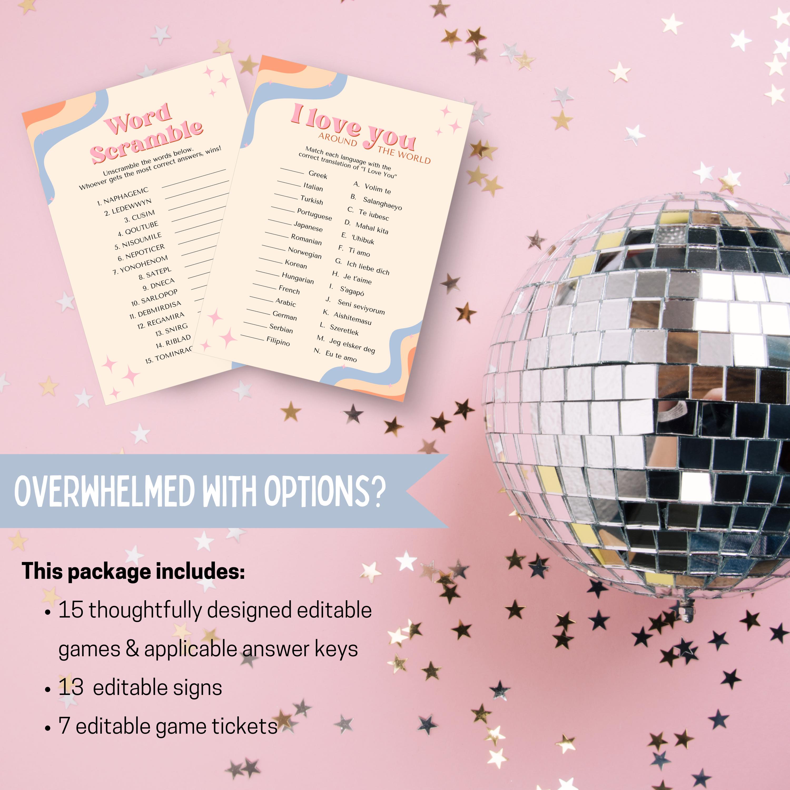 Retro Groovy Canva Editable Bridal Shower Curated Game Bundle | Wedding ...