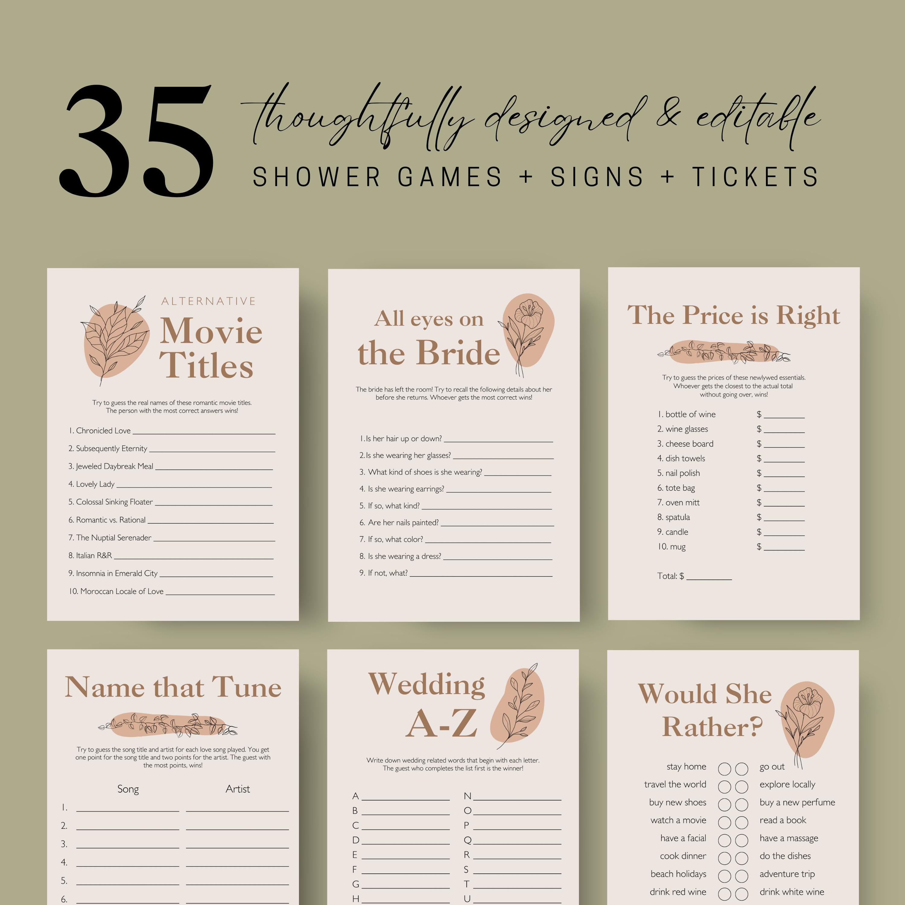 Boho Neutral Minimalist Canva Editable Bridal Shower Curated Game ...
