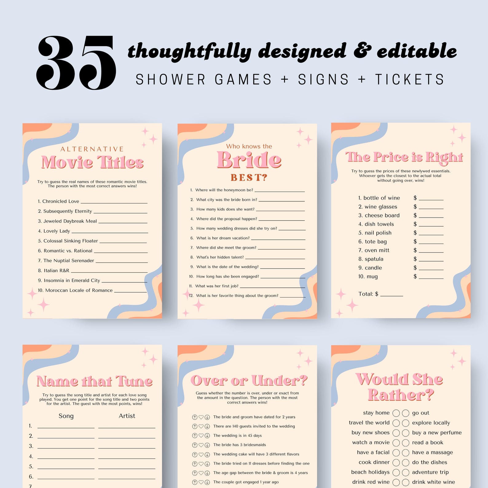 Retro Groovy Canva Editable Bridal Shower Curated Game Bundle | Wedding ...