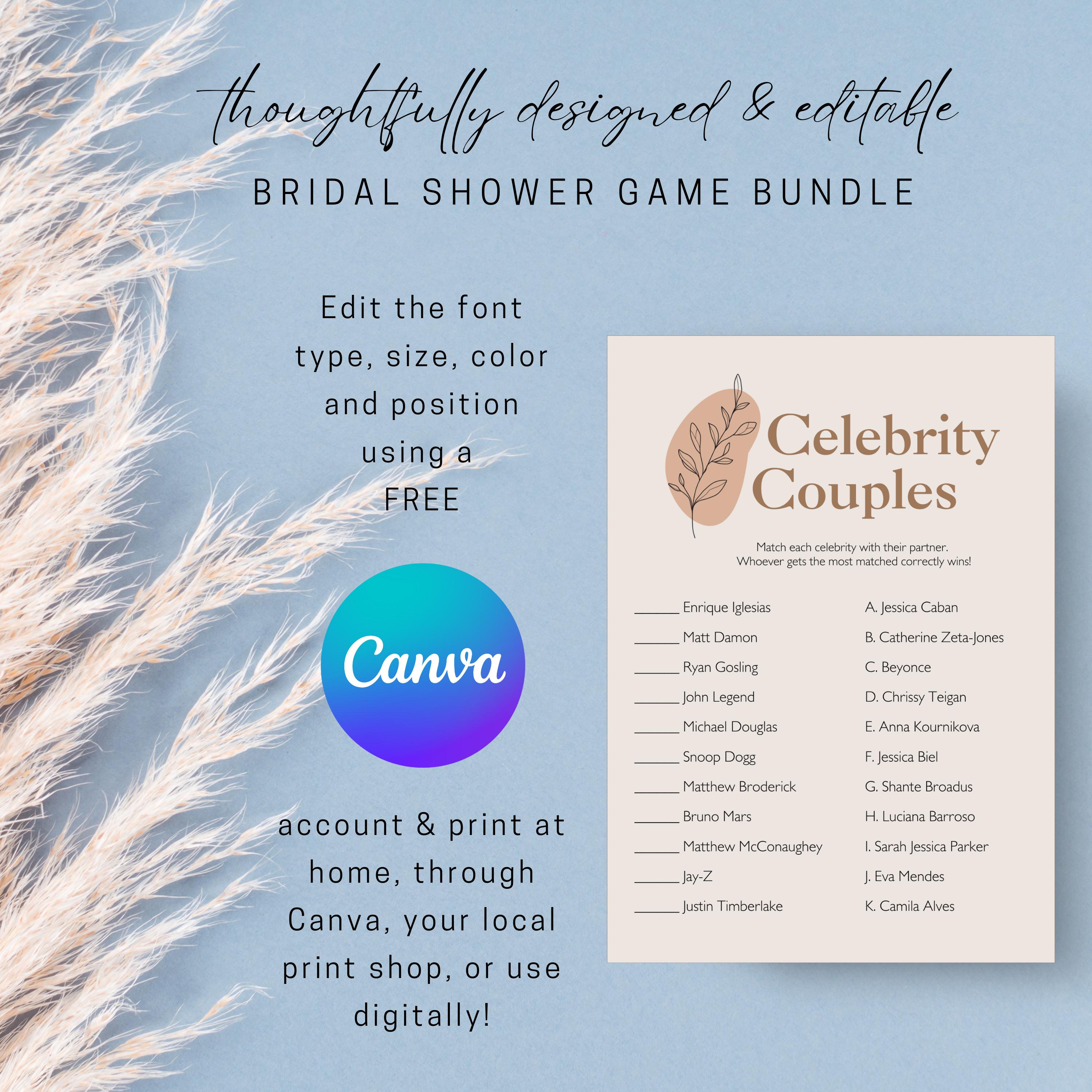 Boho Neutral Minimalist Canva Editable Bridal Shower Curated Game ...
