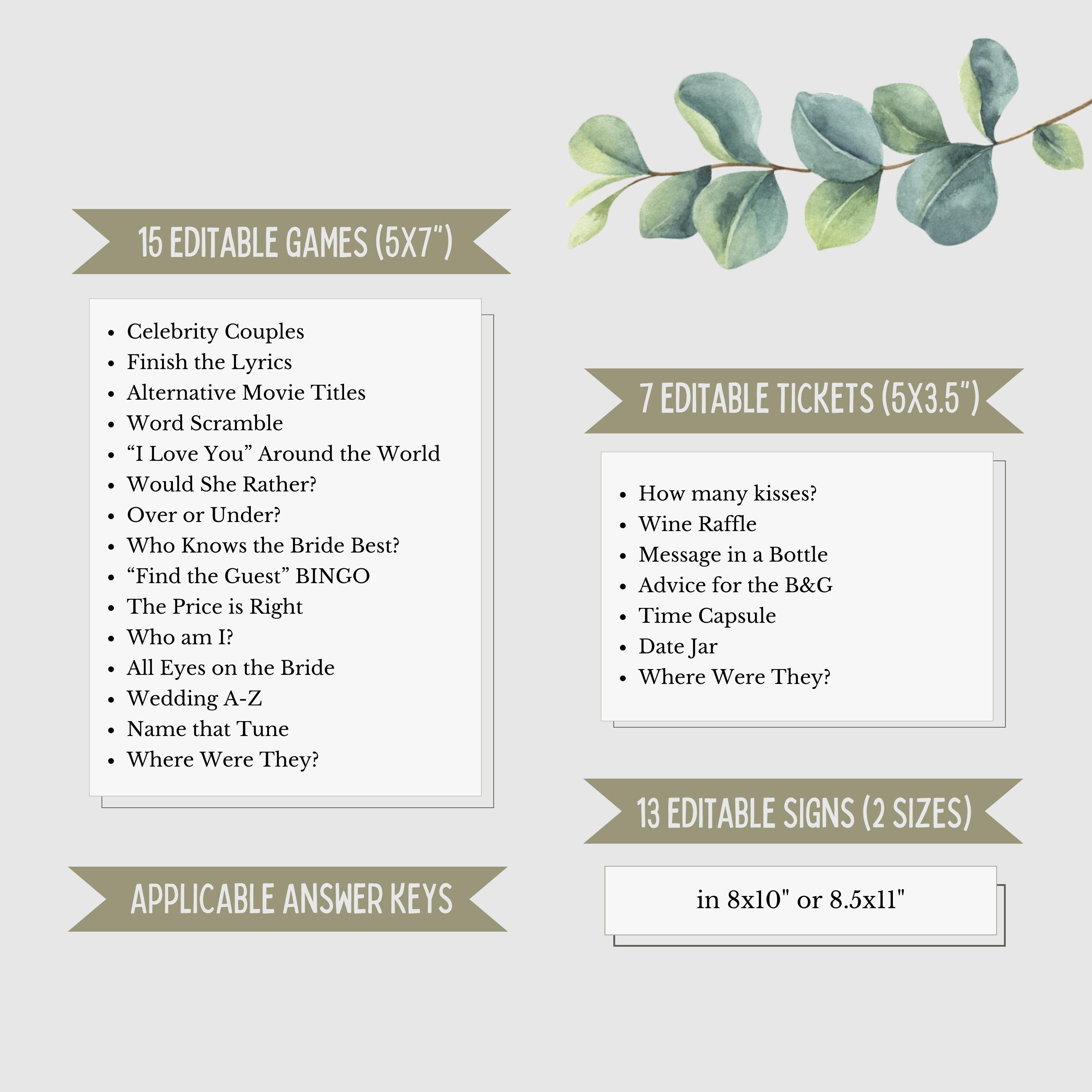 Succulent Canva Editable Bridal Shower Curated Game Bundle | Wedding ...