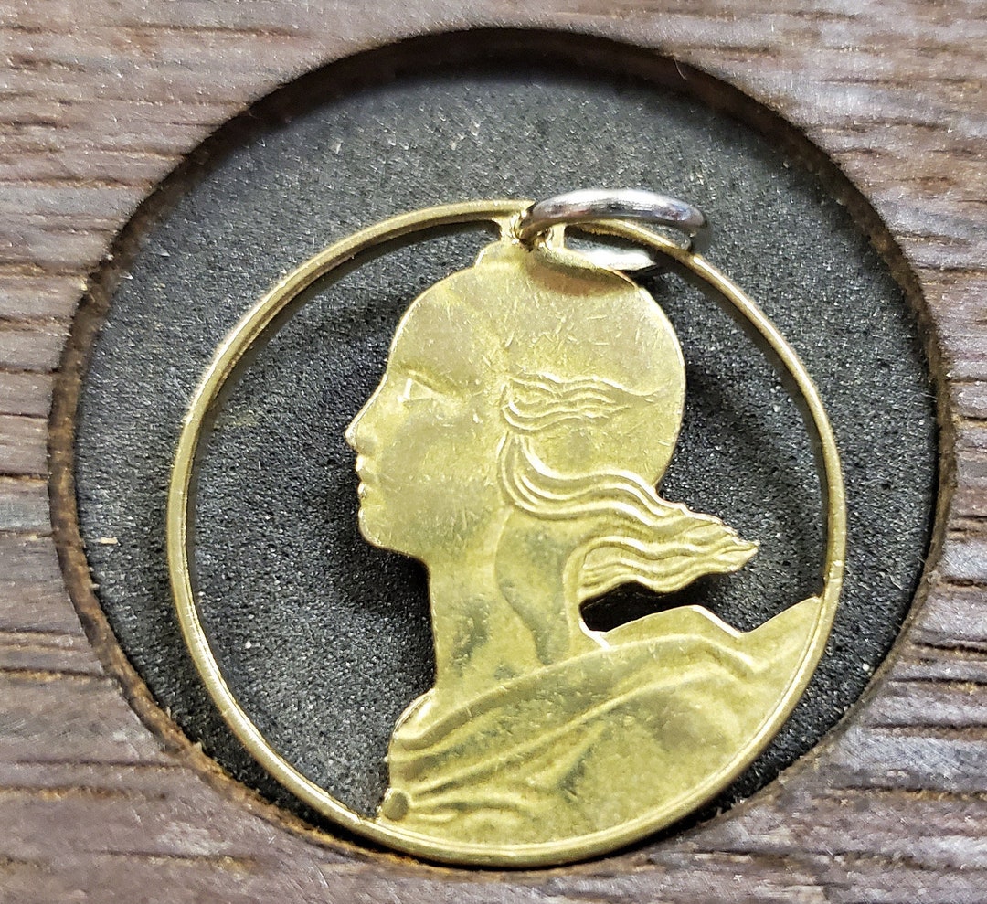 French 20 Centimes Hand Cut Coin French Woman Pendant; French Coin ...