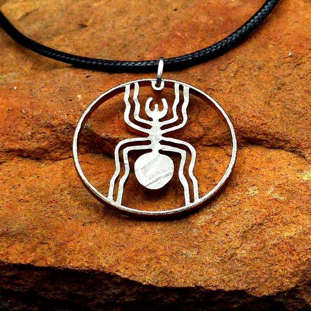 Hand-cut Peruvian Nazca Lines Spider Coin Pendant Necklace - Mystical ...