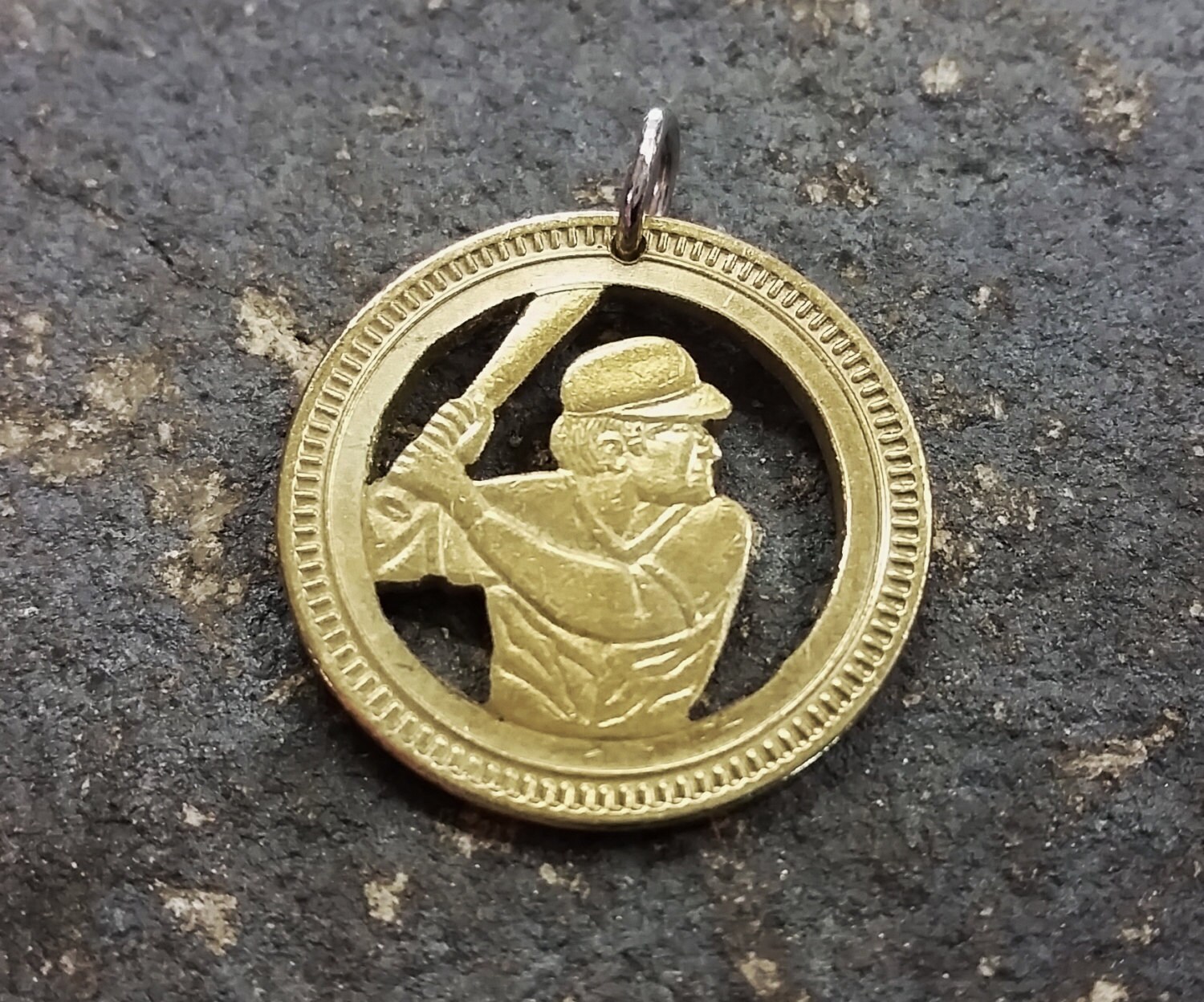 Retro Baseball Player Token Hand Cut Coin Pendant, Baseball Necklace ...