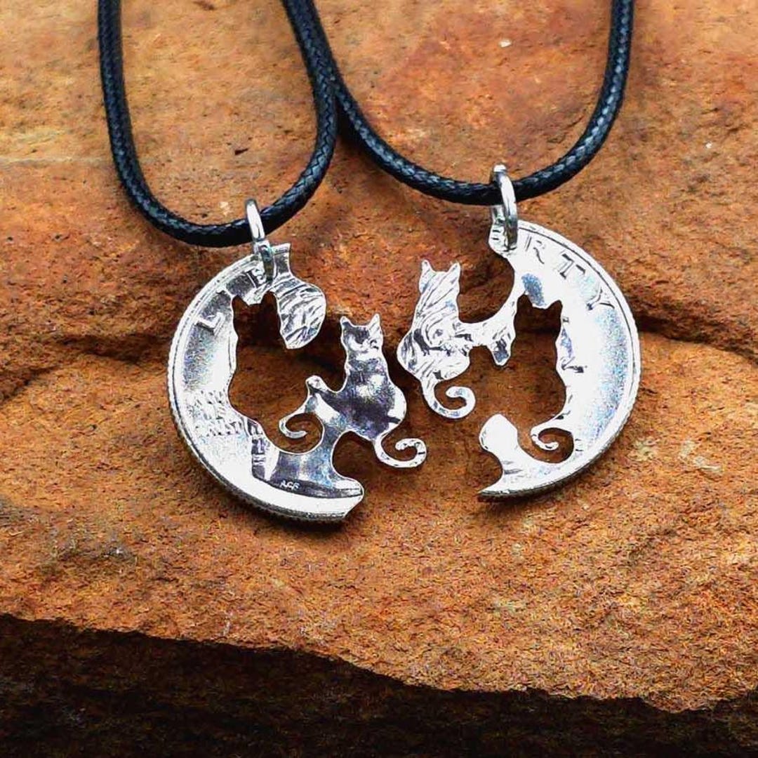 Cat Friendship Interlocking Coin Necklaces - Unique Cat BFF Puzzle ...