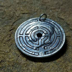 Maze Pendant Maze Necklace Circular Maze Pattern Hand Cut Coin Pendant ...