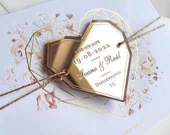 Lavender Purple Save the Date with Magnet Plexi Mirror Acrylic | Etsy