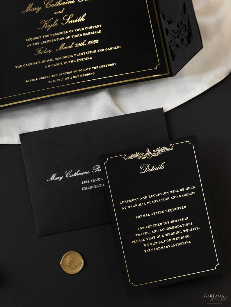 Luxury Wedding Invitation Black Velvet Pocket Fold Suite & - Etsy