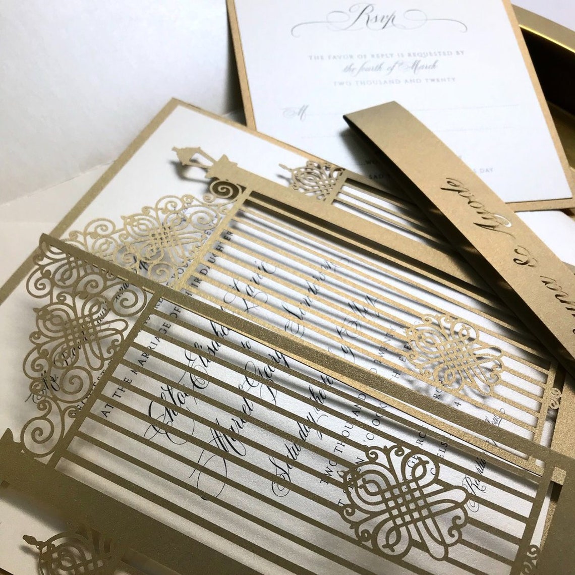 Intricate Venue Gate Wedding Invite With Belly Band in Gold - Etsy