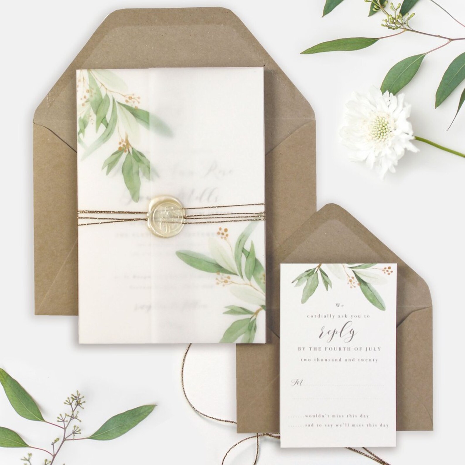 Greenery Vellum See through Folder Parchment Pocket fold suite | Etsy