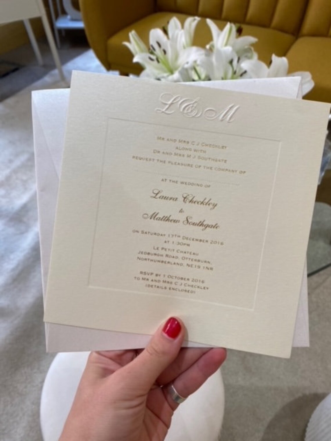 Luxury Elegant White Embossed Wedding Invitation With Sunk Border ...