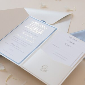 Bespoke Wedding Venue Illustration Venue Invitation in Dusty Blue ...