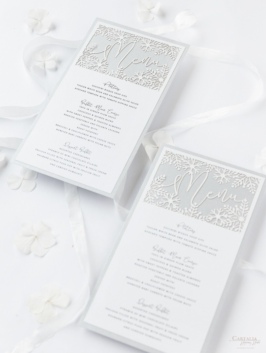 White Winter Wedding, a Snowflake Laser Cut Menu , Plate Menu Cards ...