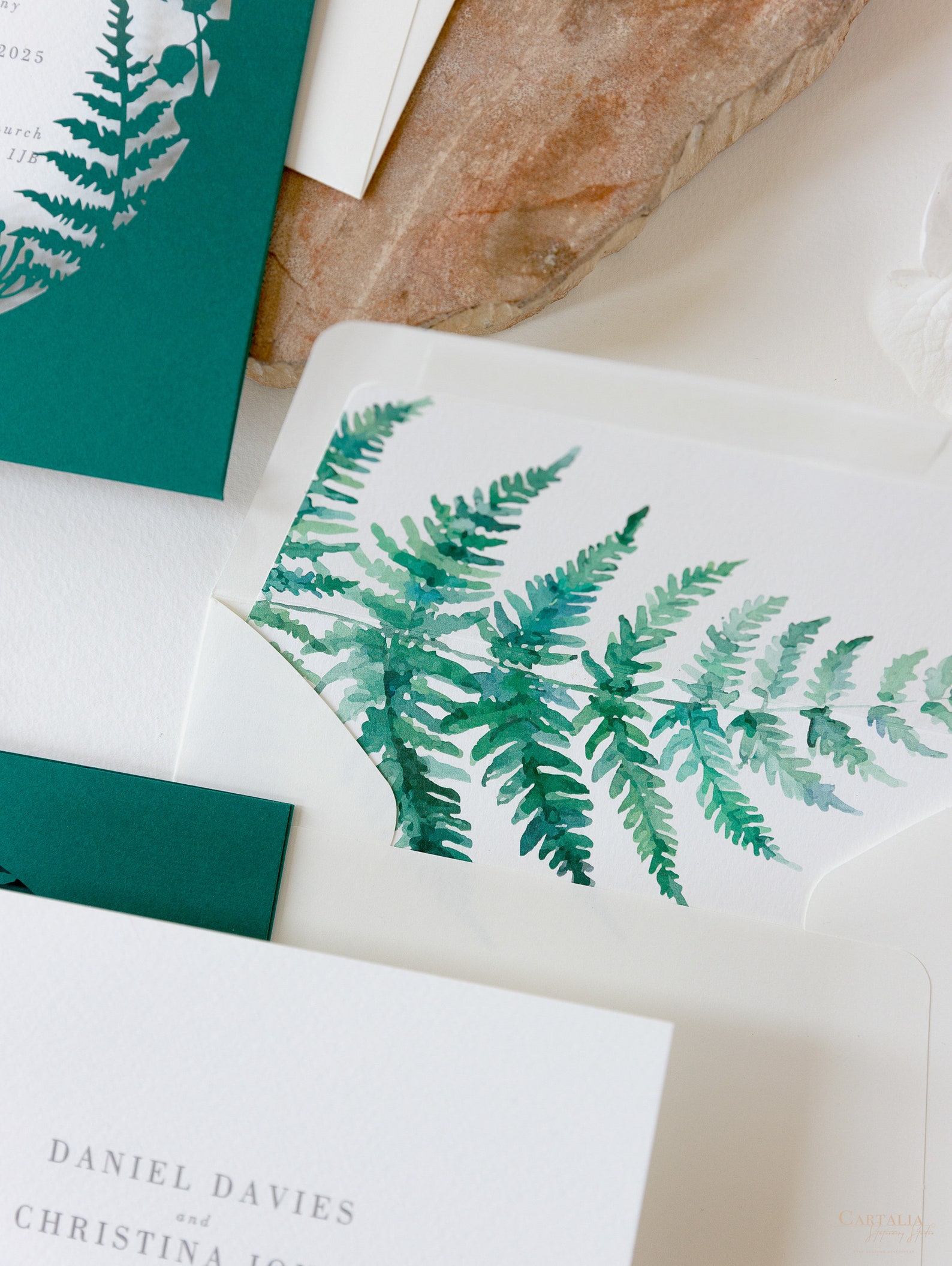 Forest Green Wedding Invitations With Laser Cut Fern Rustic Wedding ...